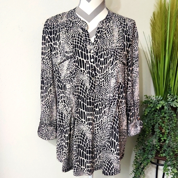 Cocomo | Tops | Cocomo Animal Print Blouse With Mandarin Collar | Poshmark